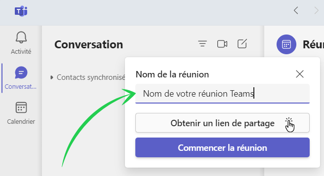 Créer une réunion Teams avec lien Créer une réunion Teams avec lien